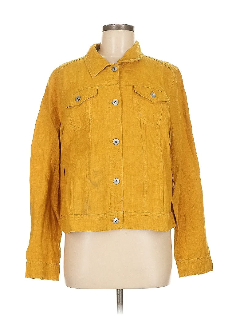 J.Jill 100% Linen Yellow Denim Jacket Size M - 70% off | ThredUp