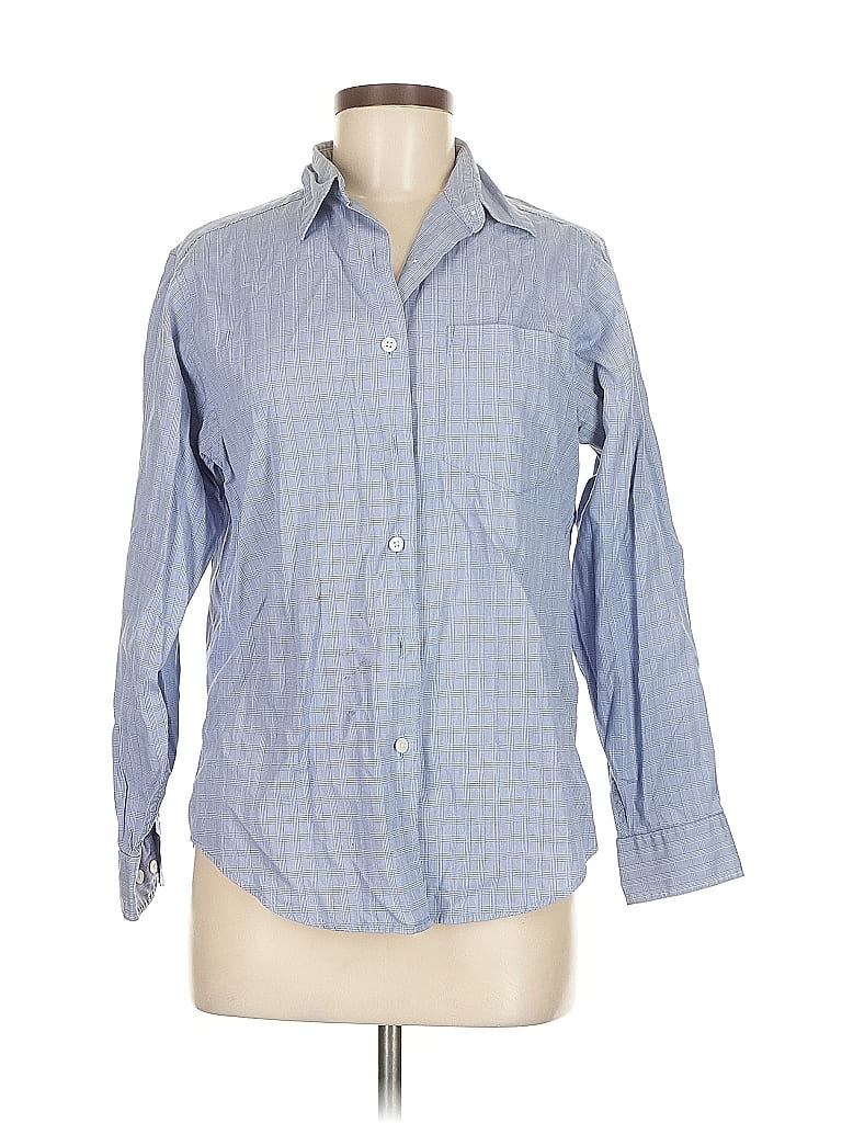 L.L.Bean 100% Cotton Checkered-gingham Blue Long Sleeve Button-Down Shirt Size 8 - 44% off | ThredUp