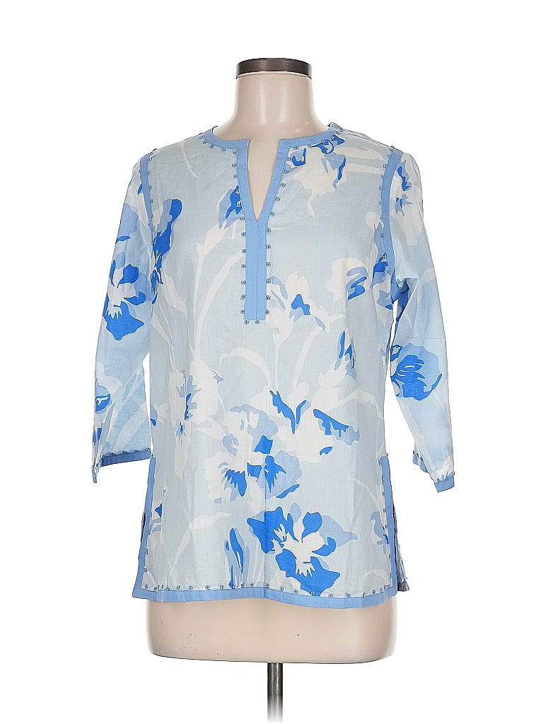 Gretchen Scott Designs 100% Cotton Blue 3/4 Sleeve Blouse Size M - 75% ...