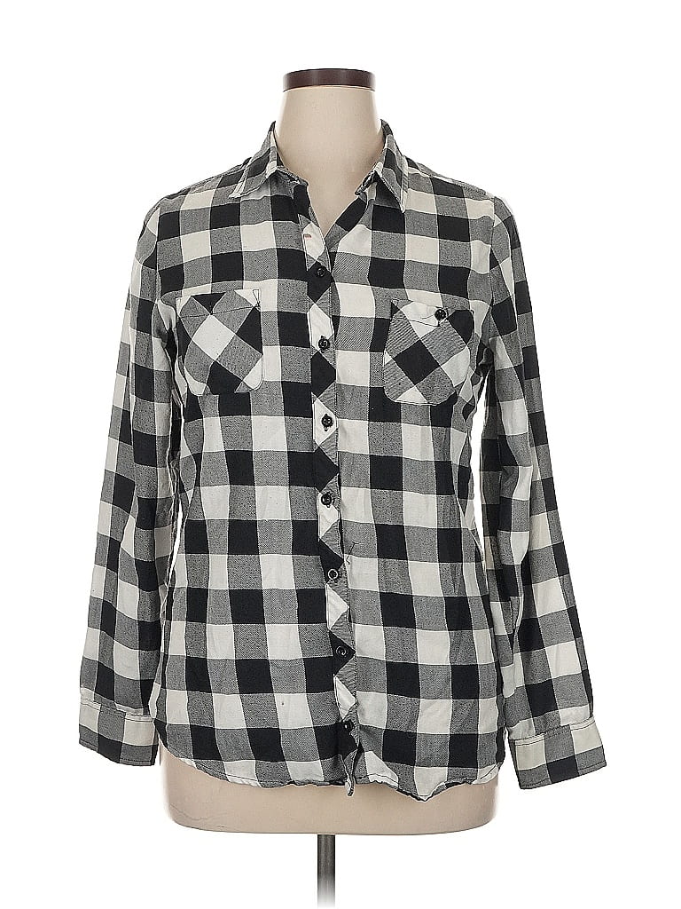 Hot Topic Checkered-gingham Gray Long Sleeve Button-Down Shirt Size XL ...