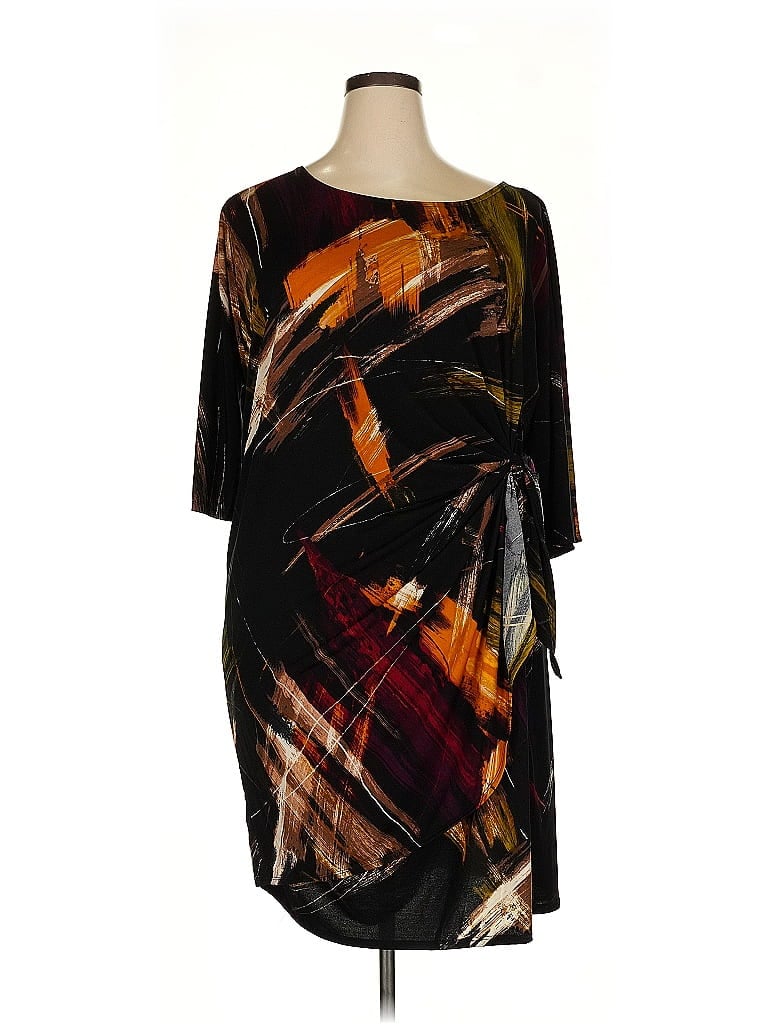 Signature by Robbie Bee Graphic Black Casual Dress Size 2X - 59% off ...