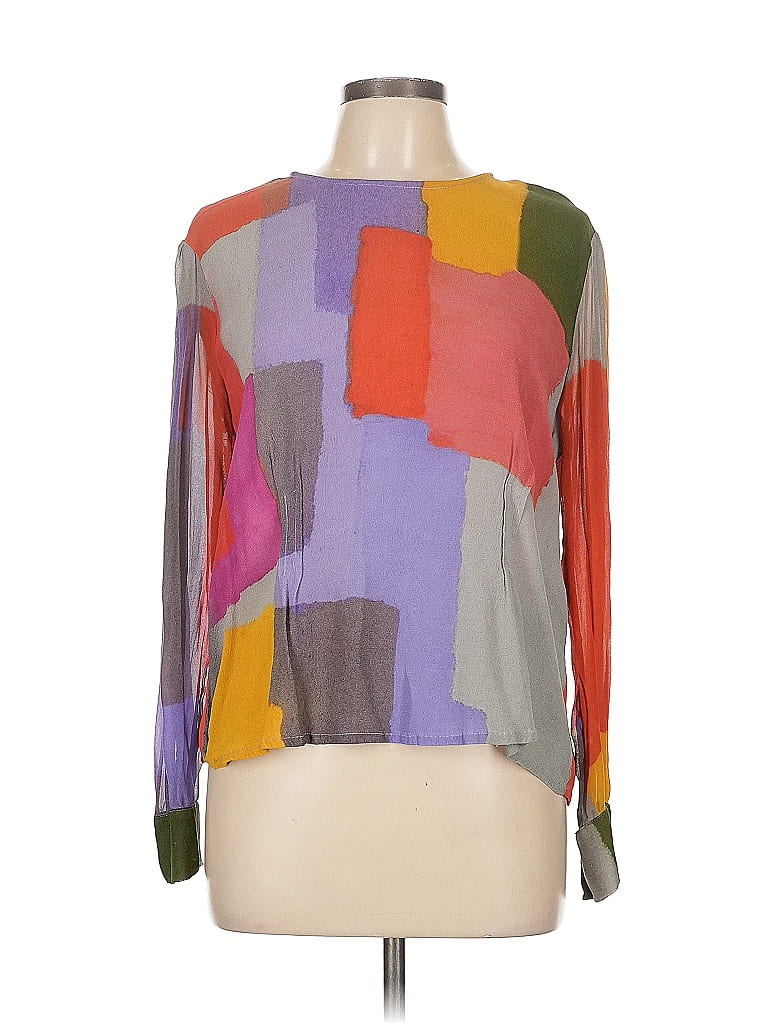 Conditions Apply 100% Viscose Color Block Red Gray Long Sleeve Blouse ...