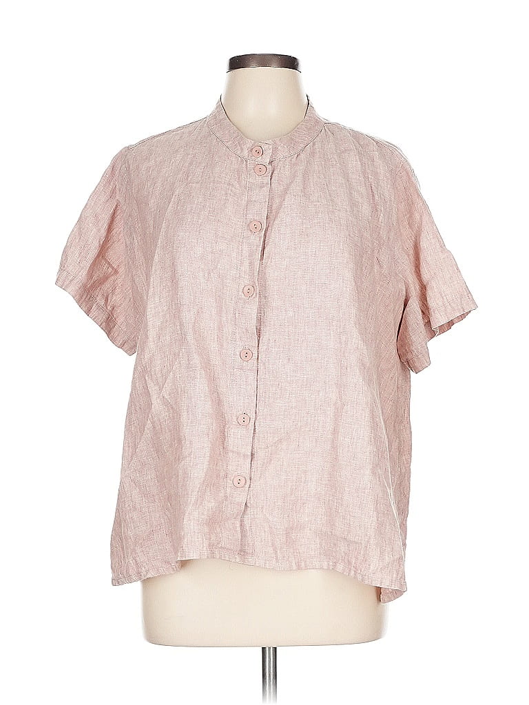 Flax 100% Linen Pink Short Sleeve Blouse Size L - 76% off | ThredUp