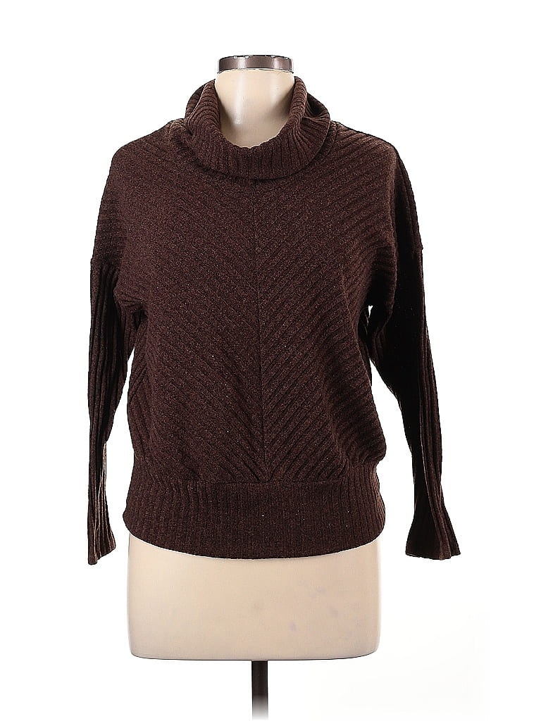 Parallel Skies Chevron-herringbone Brown Turtleneck Sweater Size L - 66 ...