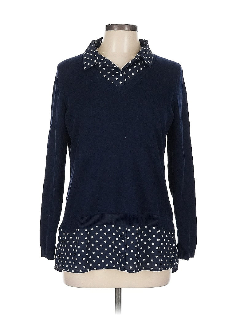 Adrianna Papell Polka Dots Blue Pullover Sweater Size L - 20% off | ThredUp