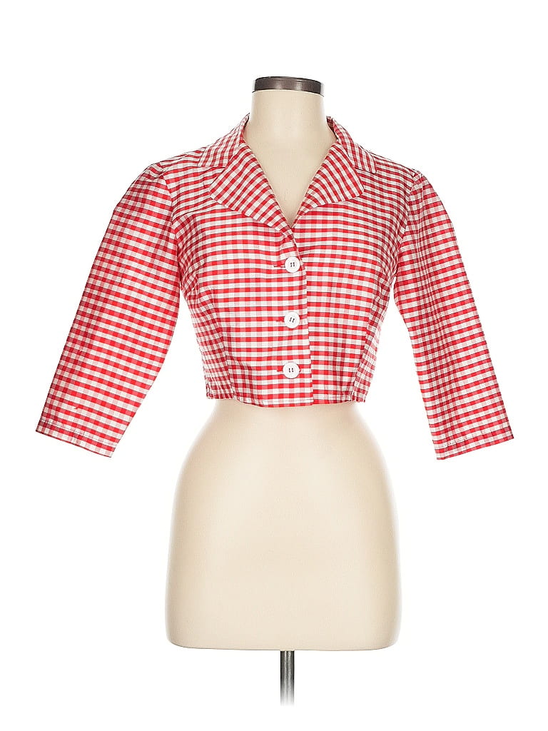 Allen Schwartz 100% Silk Checkered-gingham Red Silk Blazer Size M - 77% off | ThredUp