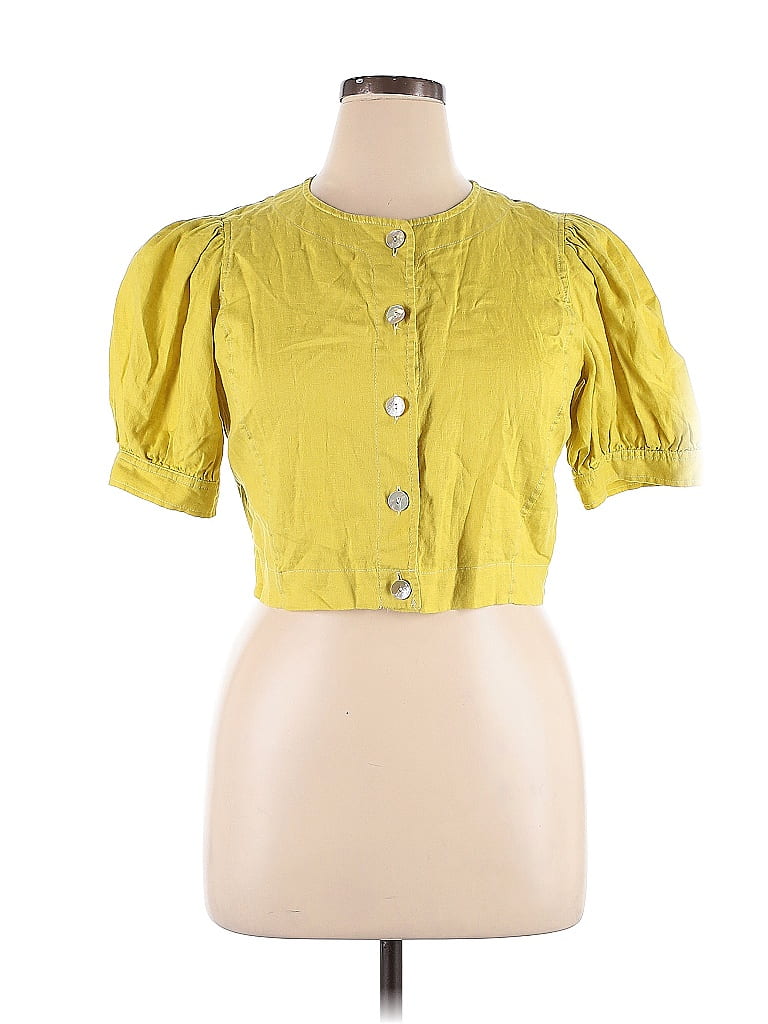 Le Fou by Wilfred 100% Linen Yellow Short Sleeve Blouse Size L - 79% off | ThredUp