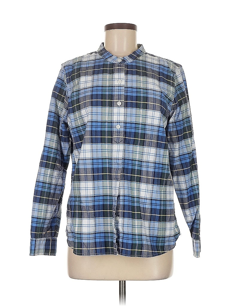 L.L.Bean 100% Organic Cotton Plaid Blue Long Sleeve Button-Down Shirt Size M - 46% off | ThredUp