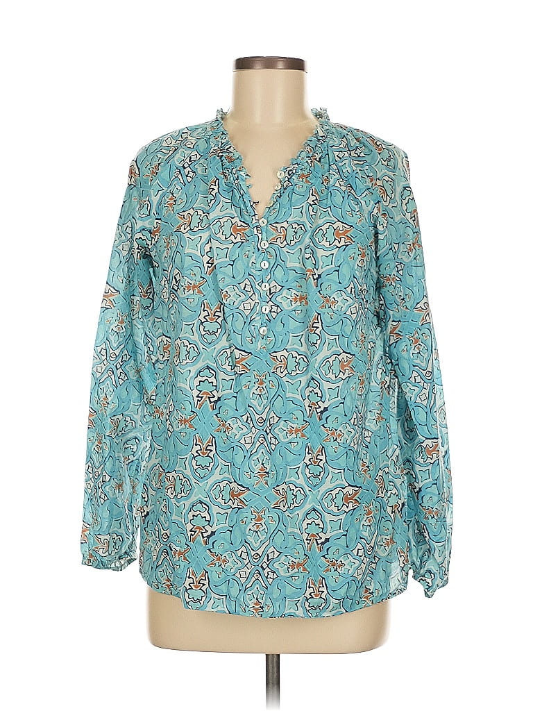 Talbots 100% Cotton Teal Long Sleeve Blouse Size M - 78% off | ThredUp