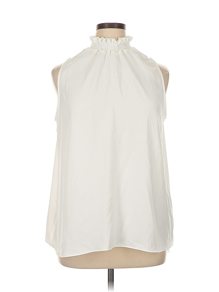 Pearl By Lela Rose 100% Polyester Ivory Sleeveless Blouse Size XL - 74% ...