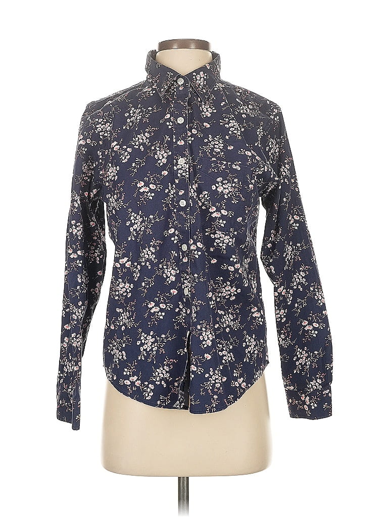 L.L.Bean 100% Cotton Floral Blue Long Sleeve Button-Down Shirt Size S (petite) - 44% off | ThredUp