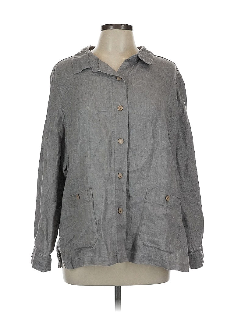 Sigrid Olsen 100% Linen Gray Jacket Size L - 80% off | ThredUp