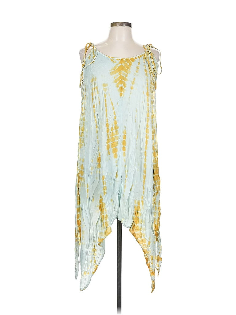 Earthbound Trading Co. 100% Rayon Tie-dye Blue Cocktail Dress Size L ...