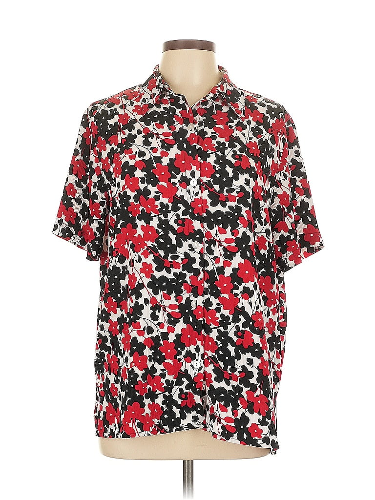 Alfred Dunner 100% Polyester Floral Red Short Sleeve Blouse Size 12 ...