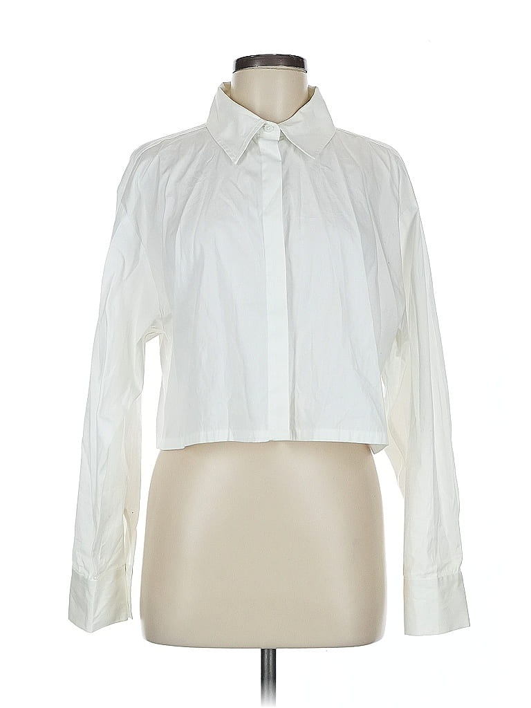 Open Edit 100% Cotton Ivory Long Sleeve Blouse Size M - 68% off | ThredUp