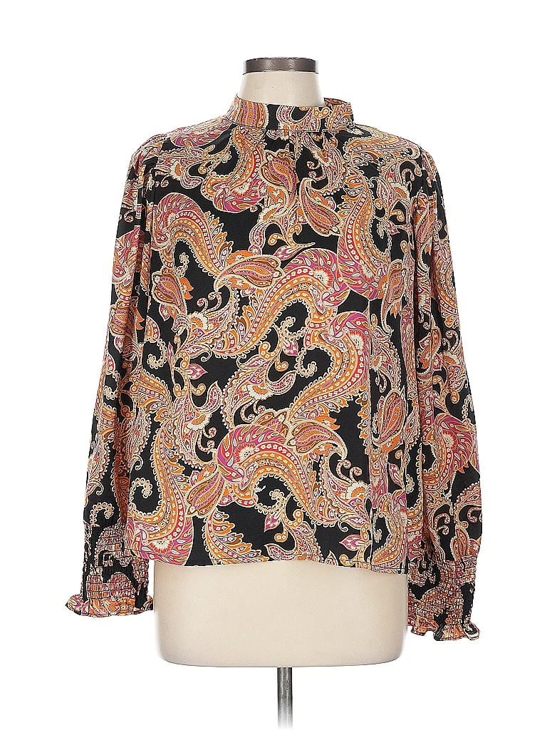 Who What Wear 100% Polyester Paisley Gold Long Sleeve Blouse Size L - 34% off | ThredUp