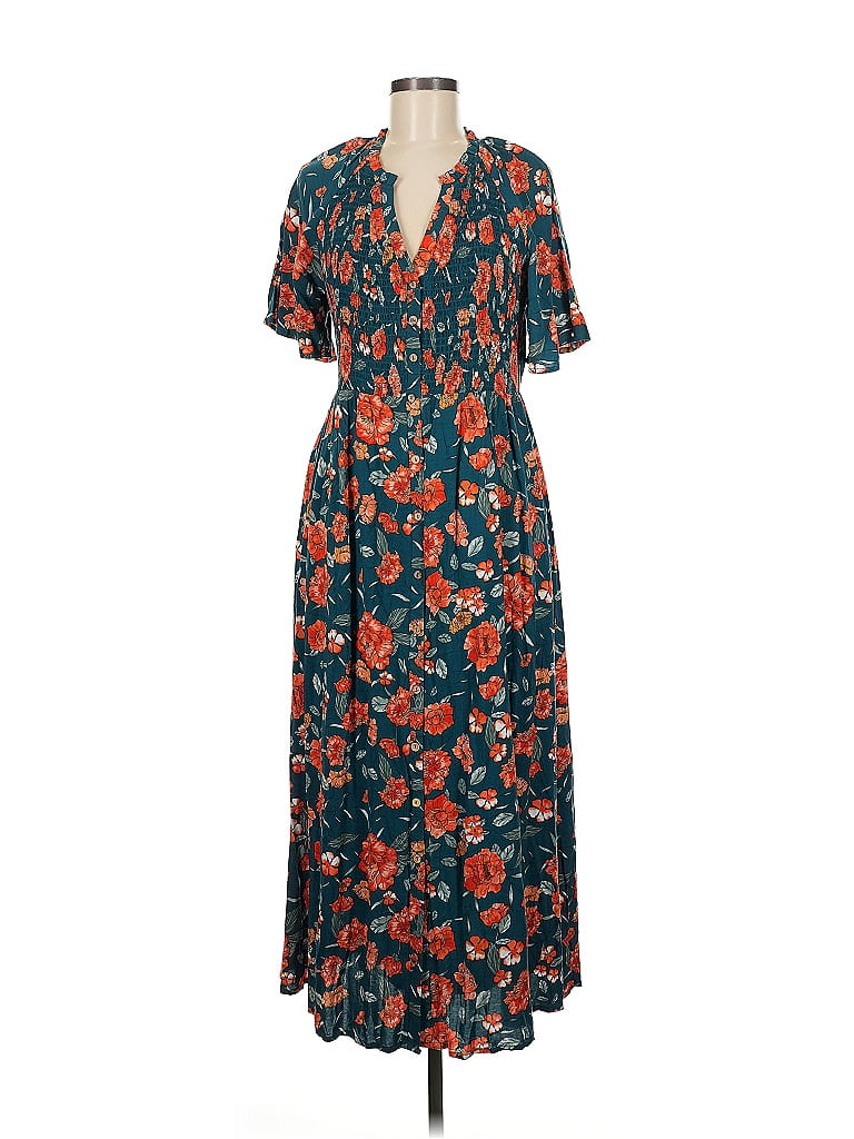 Polagram 100% Rayon Floral Teal Casual Dress Size M - 43% off | ThredUp