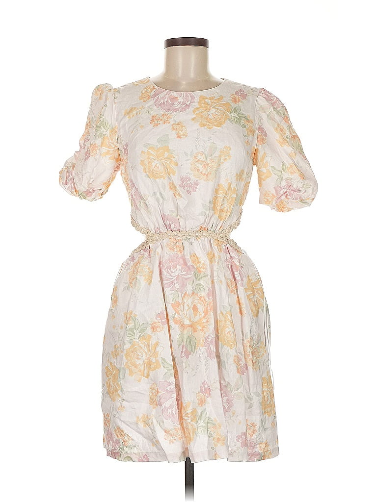 WAYF 100% Linen Floral Ivory Cocktail Dress Size M - 61% off | ThredUp