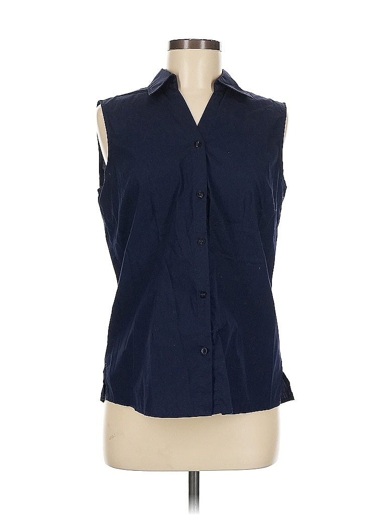 Basic Editions Blue Sleeveless Button-Down Shirt Size M - 31% off | ThredUp