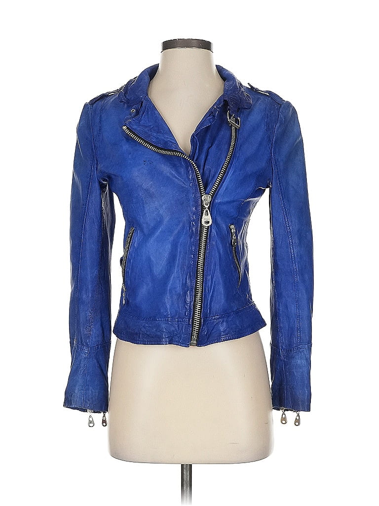 Doma Blue Faux Leather Jacket Size S - 73% off | ThredUp