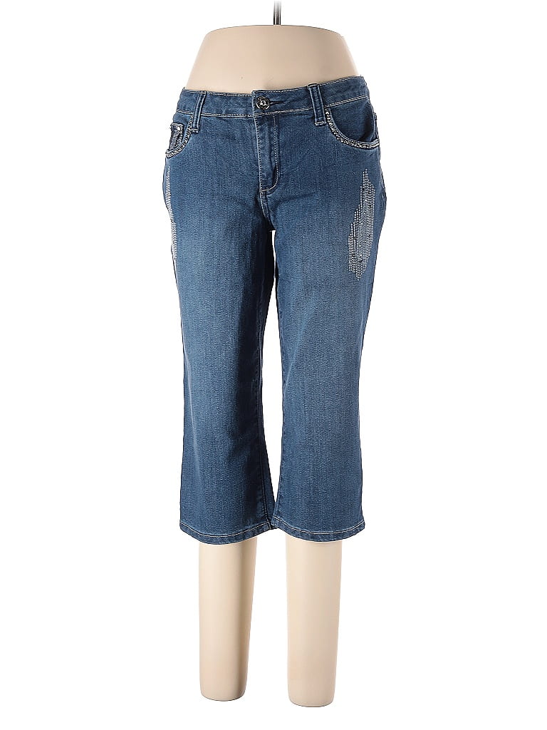 Baccini Hearts Blue Embellished Blue Medium-Wash Capri Jeans Size 10 ...