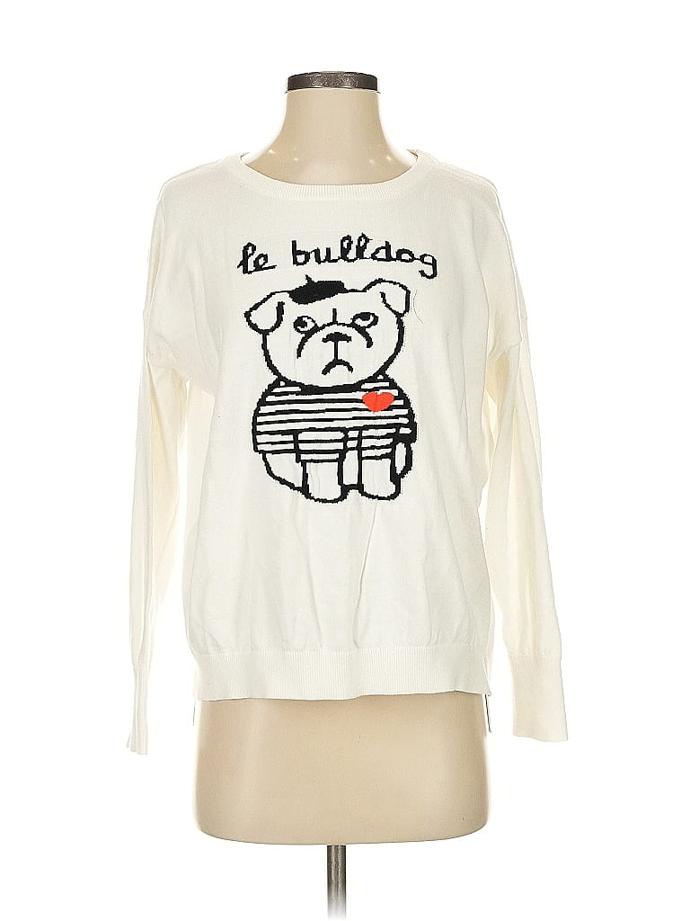 French Connection 100% Cotton Graphic White Pullover Sweater Size S ...