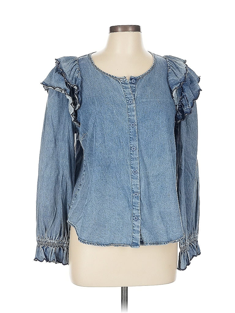 Stellah Blue Long Sleeve Blouse Size L - 74% off | ThredUp