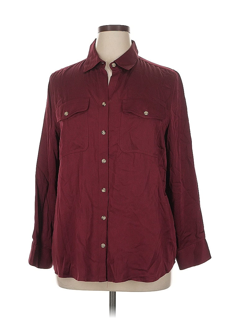 Chico's 100% Modal Burgundy Long Sleeve Button-Down Shirt Size 16 - 17 ...