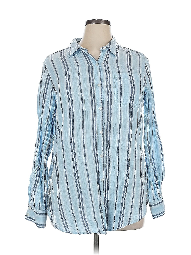 St. John's Bay 100% Cotton Stripes Blue Long Sleeve Button-Down Shirt Size XL - 57% off | ThredUp