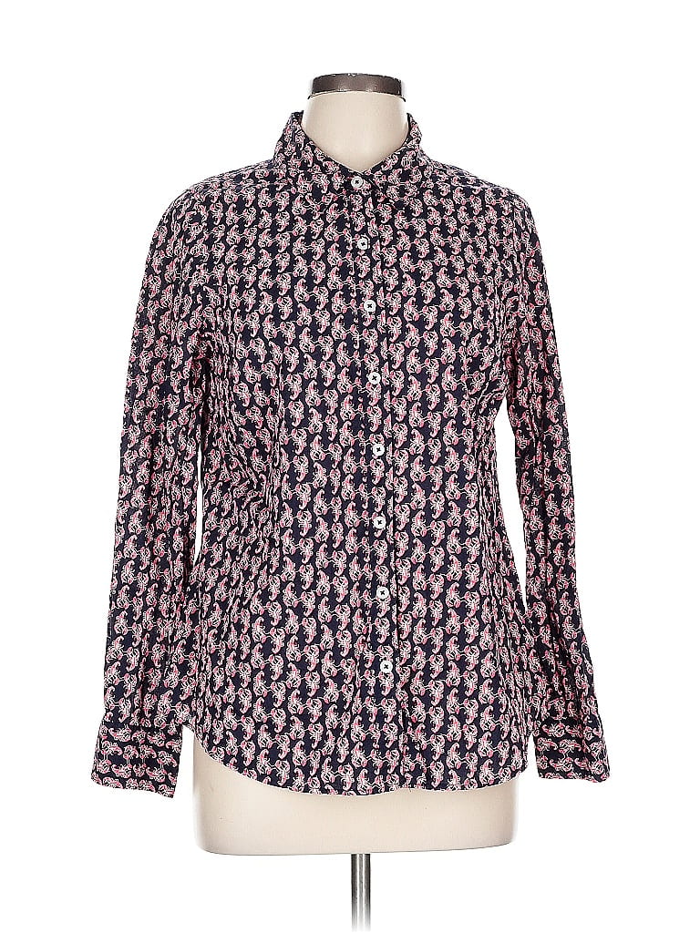 Crown & Ivy 100% Cotton Print Pink Long Sleeve Blouse Size L - 56% off | ThredUp