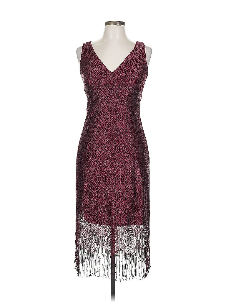 Necessary Objects Burgundy Burgundy Fringed Geometric Cocktail Dress ...