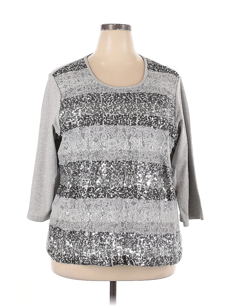 Quacker Factory Silver 3/4 Sleeve Top Size 2X - 56% off | ThredUp