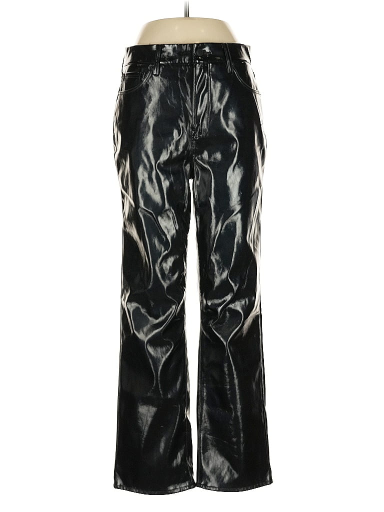 Good American 100% Polyurethane Metallic Black Faux Leather Pants Size ...