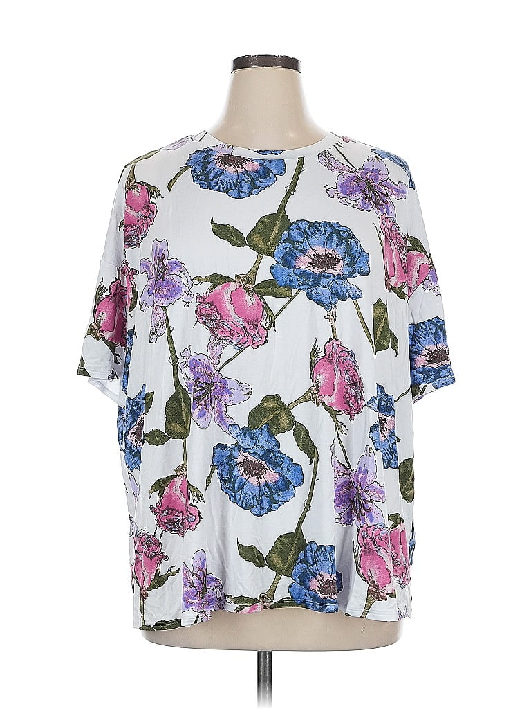 Nicole by Nicole Miller Floral White Short Sleeve T-Shirt Size XL - 24% ...