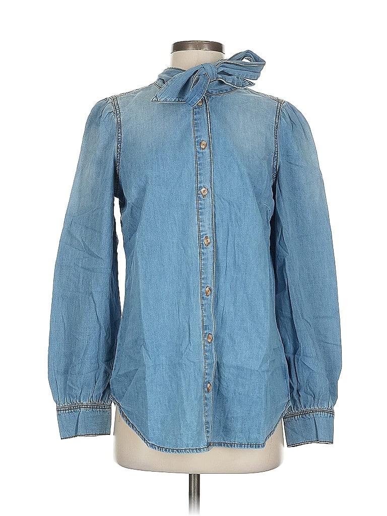 Scoop 100% Cotton Blue Light Blue Denim Button-Down Shirt Size 4 - 18% ...