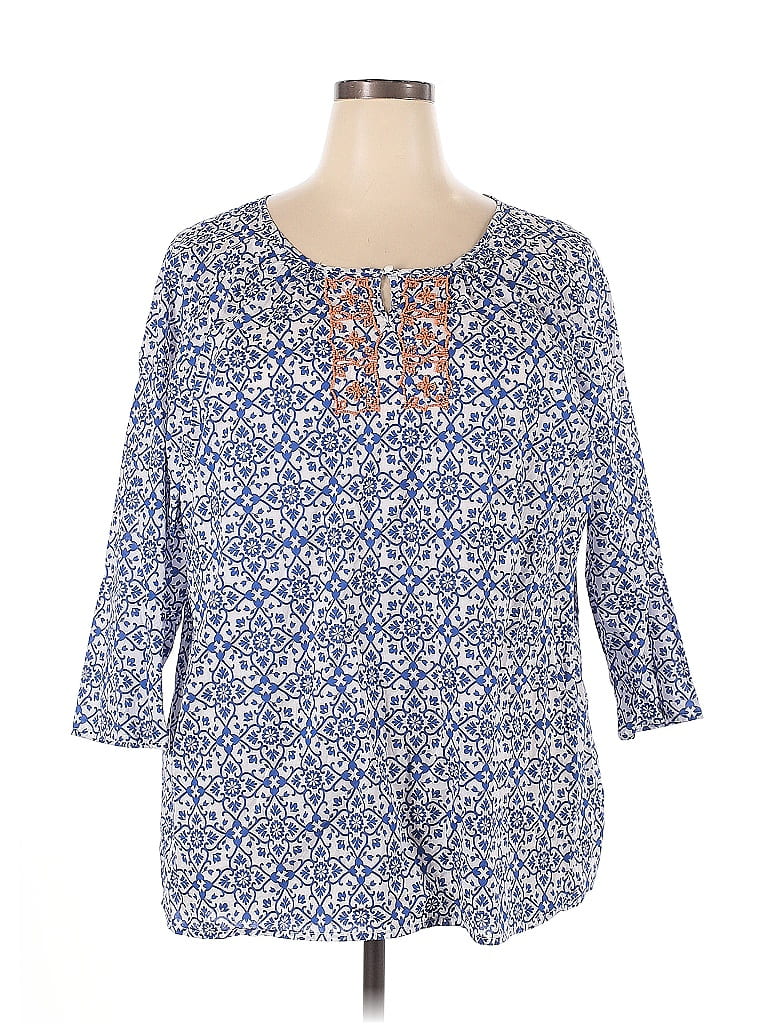 Basic Editions 100% Cotton Blue 3/4 Sleeve Blouse Size 2X - 44% off | ThredUp