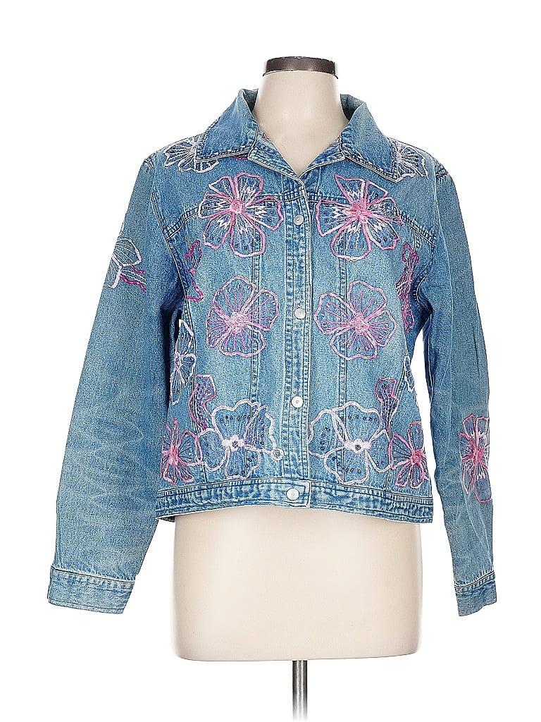 New Directions 100% Cotton Stars Blue Blue Floral Embroidered Denim ...