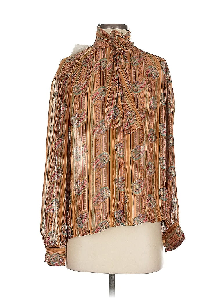 Adolph Schuman for Lilli Ann Brown Retro Paisley Tan Long Blouse Size S ...