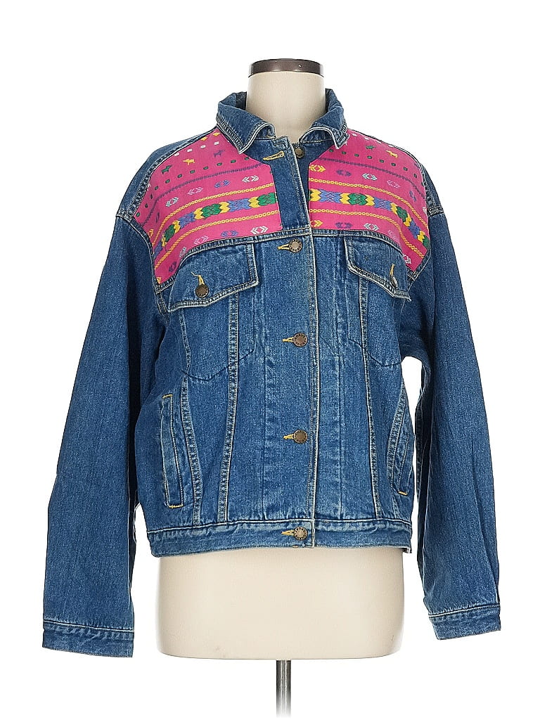 Chaus Sport 100% Cotton Graphic Blue Colorful Denim Jacket with ...