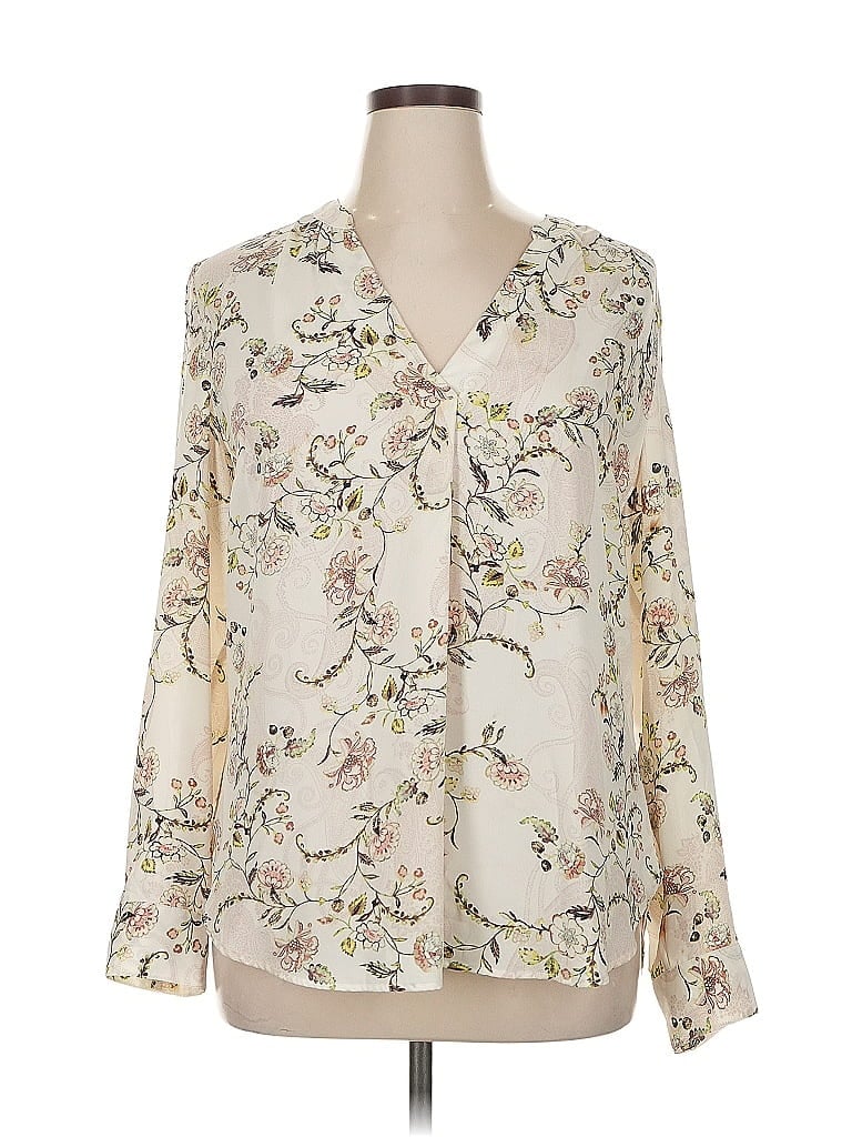 Soho 100% Polyester Floral Ivory White 3/4 Sleeve Blouse Size XL - 75% ...