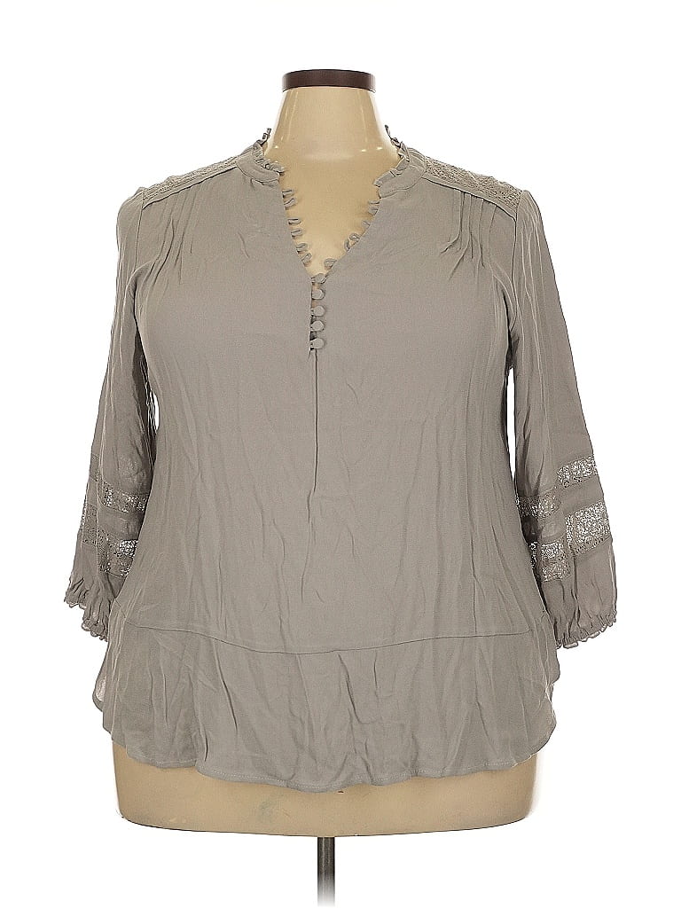 Democracy 100% Rayon Gray 3/4 Sleeve Blouse Size 3X - 65% off | ThredUp