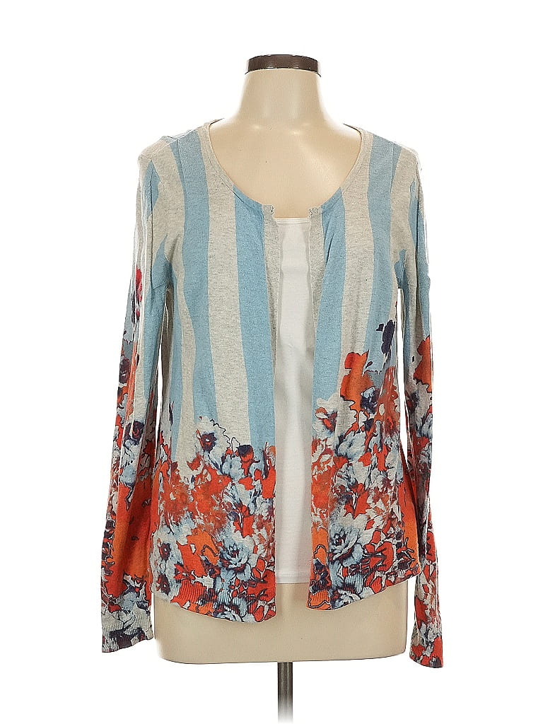 Simply Vera Vera Wang Floral Stripes Color Block Blue Cardigan Size L ...