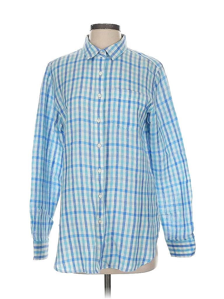 L.L.Bean 100% Linen Checkered-gingham Blue Long Sleeve Button-Down Shirt Size S - 53% off | ThredUp