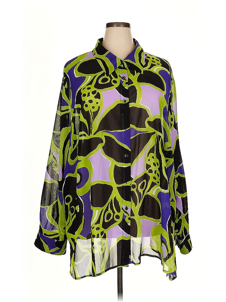 Russell Kemp New York 100% Polyester Print Purple Long Sleeve Blouse ...