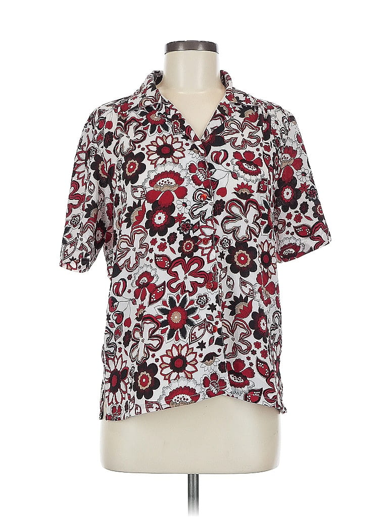 DonnKenny Classics 100% Polyester Floral Burgundy Short Sleeve Blouse ...