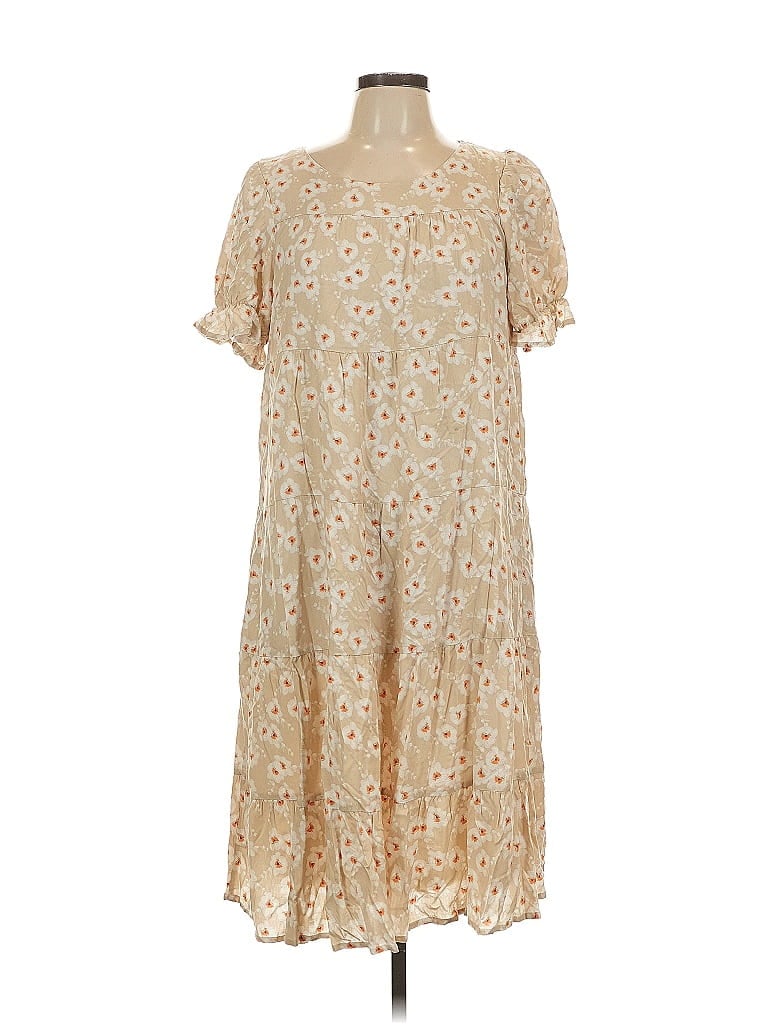 Polagram 100% Rayon Stars Tan Casual Dress Size L - 43% off | ThredUp