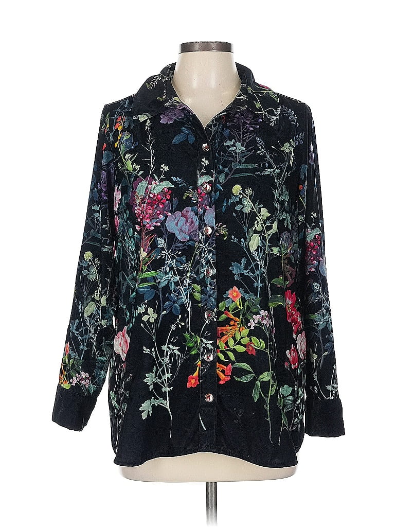 Soft Surroundings 100% Polyester Floral Black Long Sleeve Blouse Size L ...