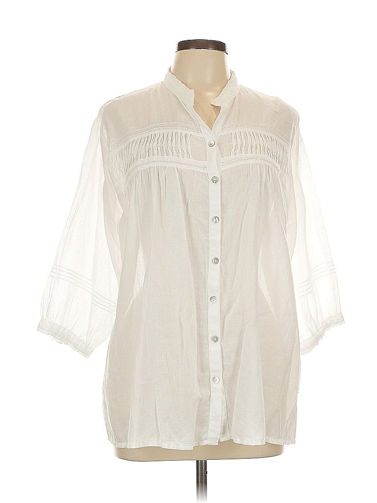 JP and Mattie 100% Cotton Ivory 3/4 Sleeve Button-Down Shirt Size L - 76% off | ThredUp
