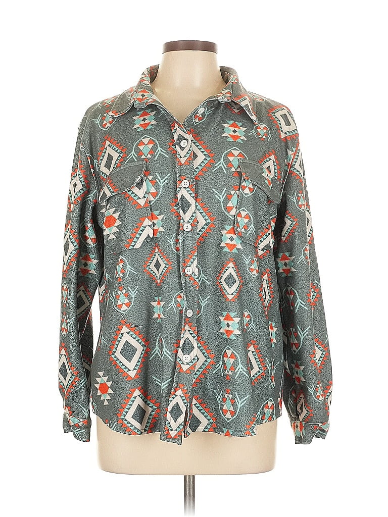 Misslook Argyle Teal Long Sleeve Button-Down Shirt Size L - 50% off | ThredUp