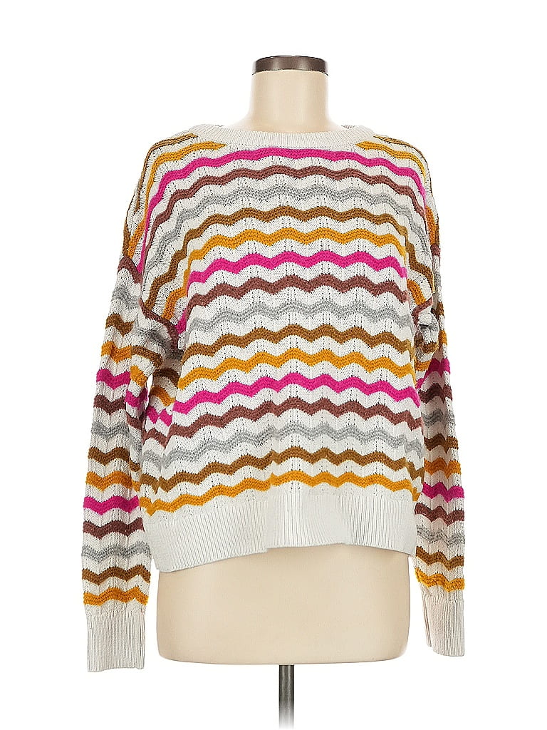 Lou & Grey for LOFT Chevron-herringbone White Pullover Sweater Size M ...